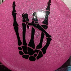 Pink Glitter Rock on Skeleton Hand Christmas Tree Bulb Ornament ...