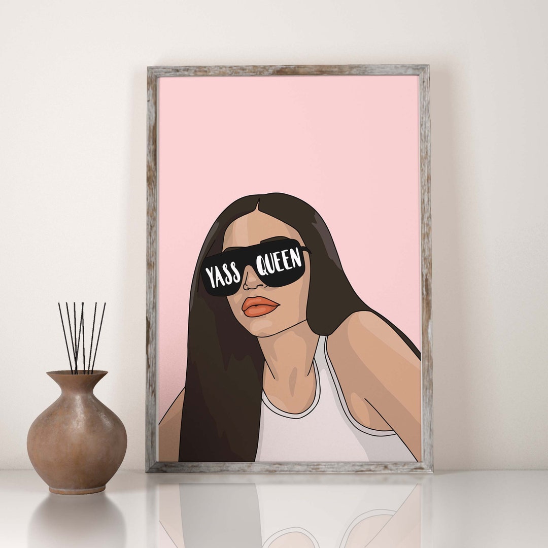Yass Queen Funny Cute Girl Wall Art Instant Download Brunette Girl Pop Art Print Funny Quote Art