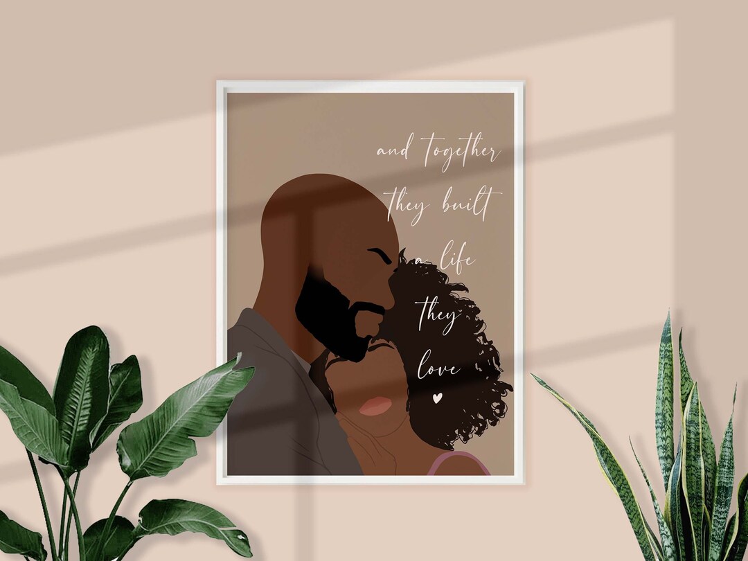 Boho Black Couple Wall Art INSTANT DOWNLOAD Black Love Quote Art Black Girl Art Bald Black Man ...