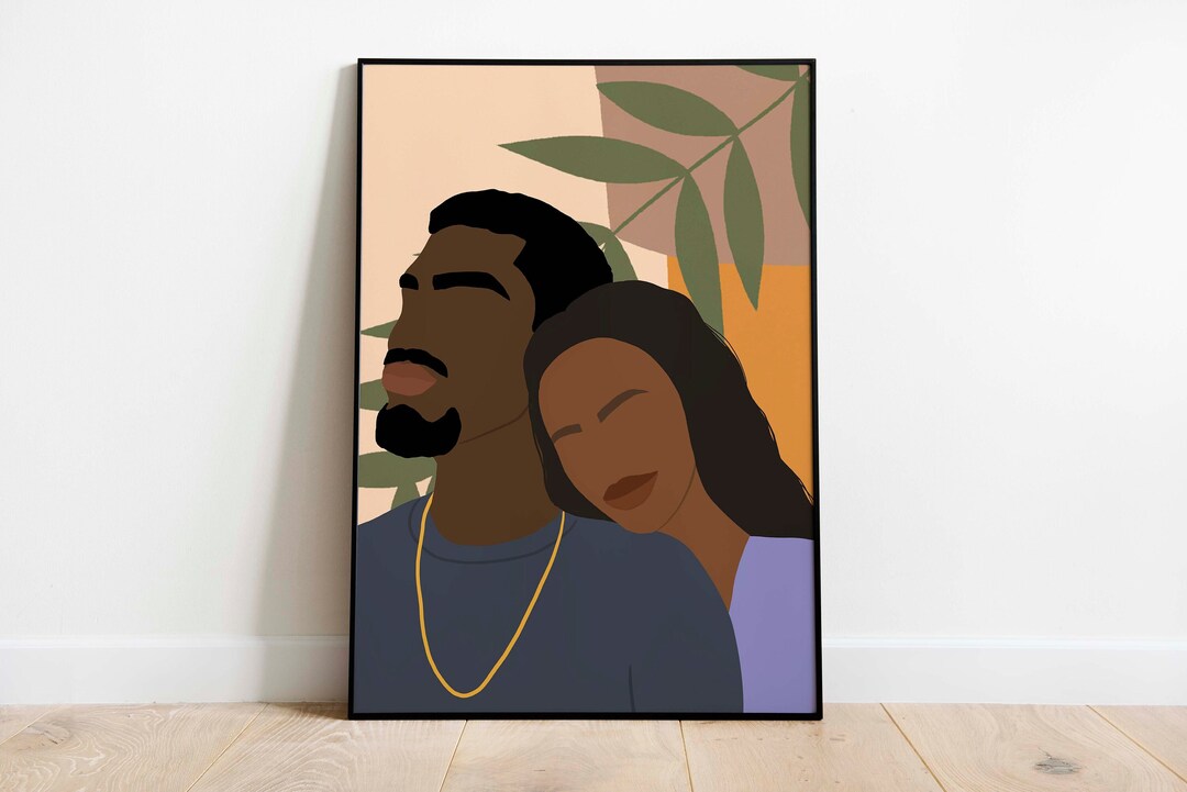Boho Black Couple Wall Art INSTANT DOWNLOAD Botanical Art Romantic African Couple Art Poster ...