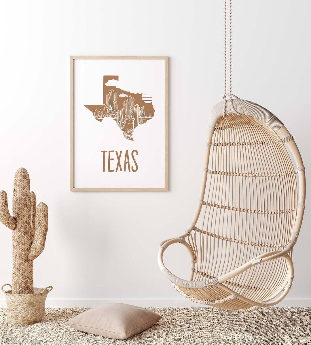 Texas Map Wall Art INSTANT DOWNLOAD Texas State Art Print Texan Cactus ...