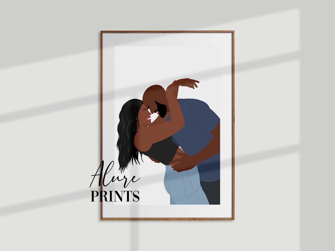 Black Couple Wall Art INSTANT DOWNLOAD Black Woman and Bald Black Man Printable Art Print ...