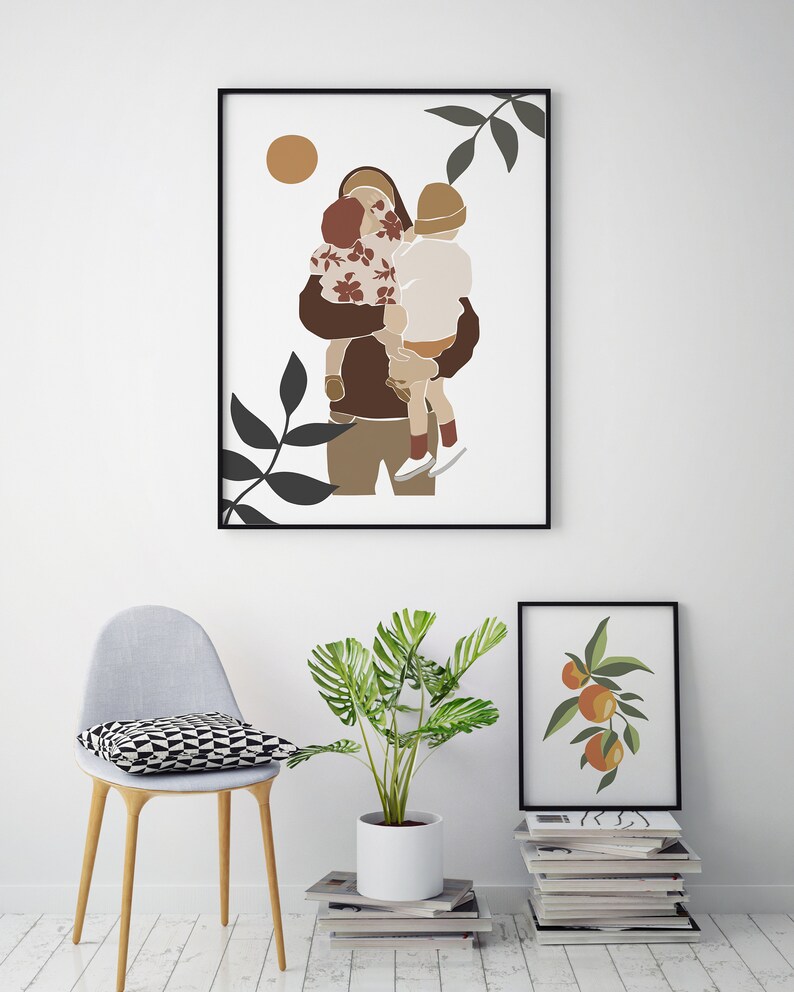 Dad With 2 Kids Art Print Father and Sons Art Father's Day - Etsy