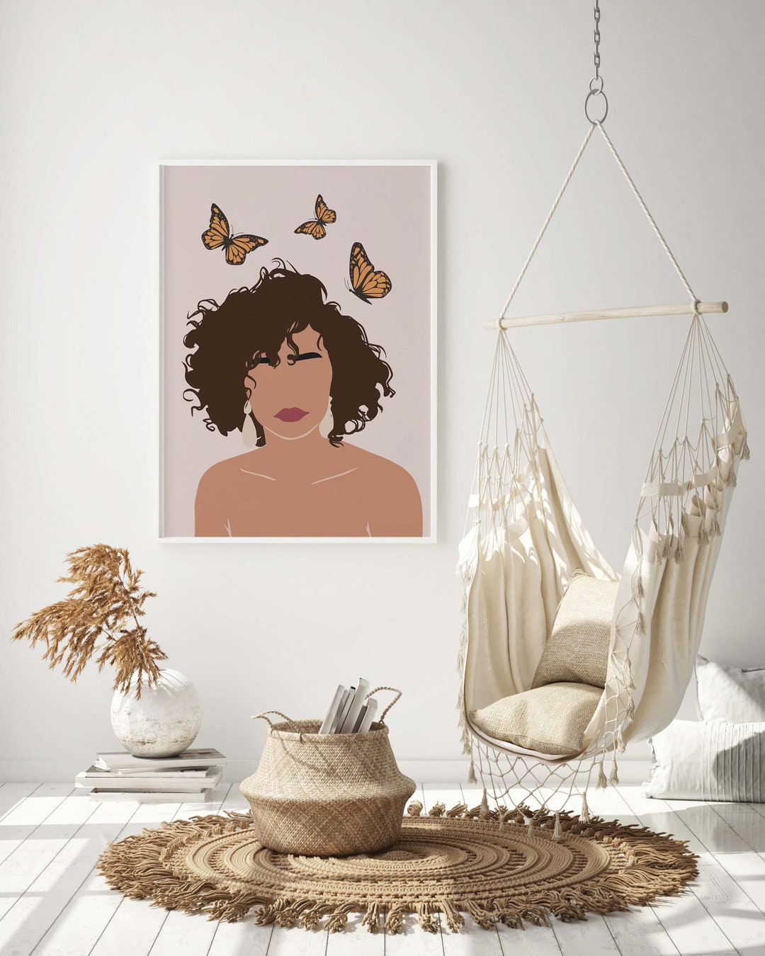 Woman With Curly Hair Art INSTANT DOWNLOAD Curly Girl Butterflies Wall ...
