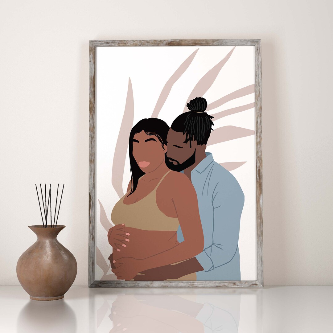 Pregnant Black Couple Wall Art Art INSTANT DOWNLOAD Man and Woman Art Romantic Black Couple Art ...