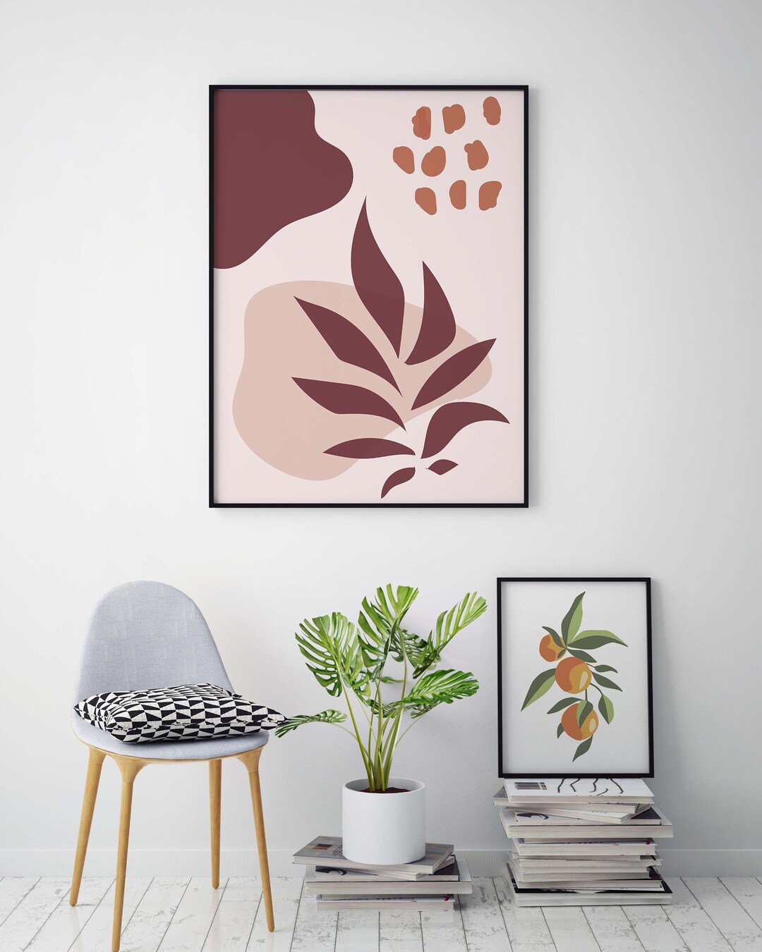 Abstract Plant Leaf Wall Art INSTANT DOWNLOAD Burgundy Art Print ...