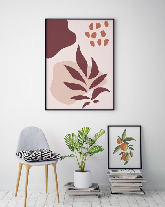 Abstract Plant Leaf Wall Art INSTANT DOWNLOAD Burgundy Art | Etsy