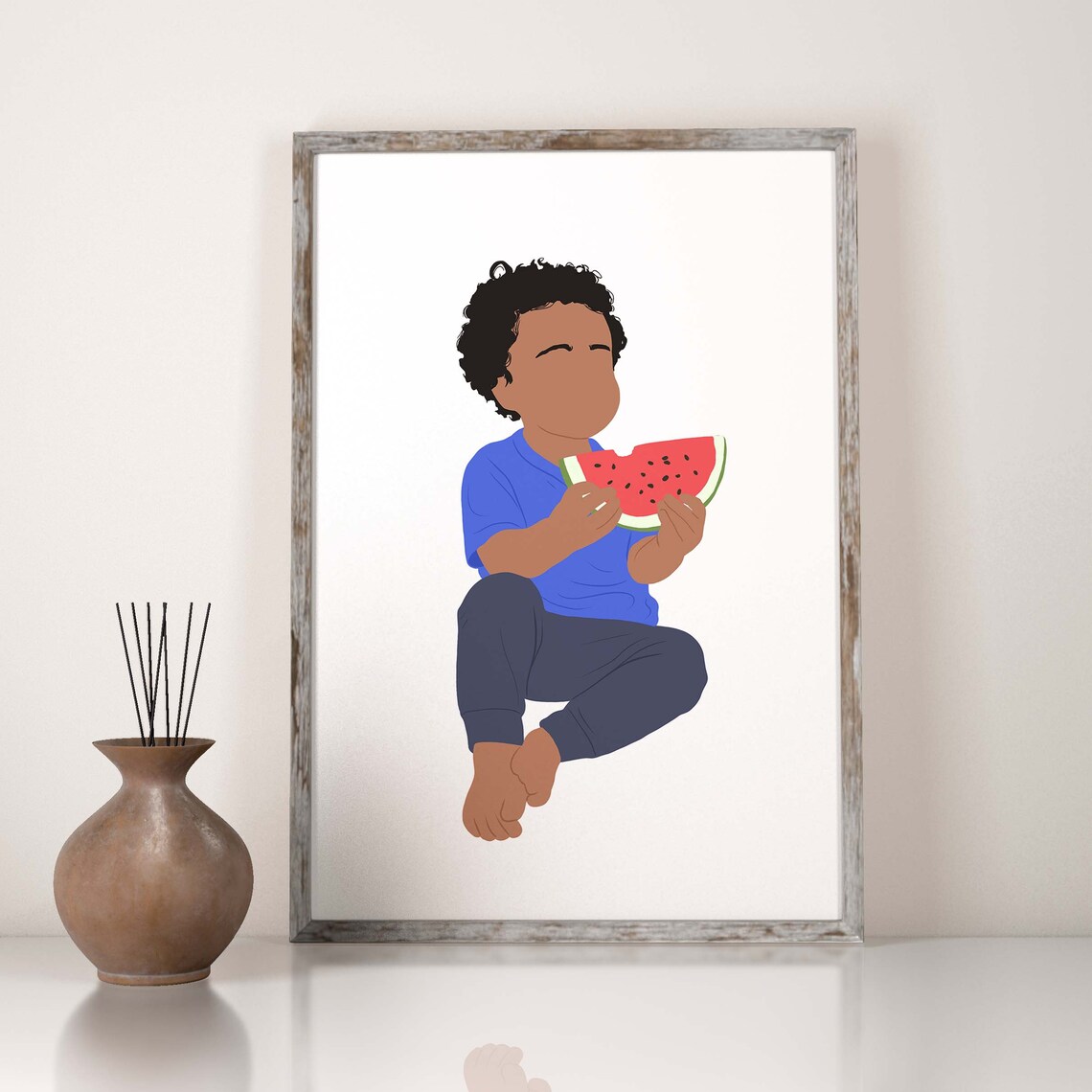 Cute Little Boy Wall Art INSTANT DOWNLOAD Brown Boy Wall Art Black Boy ...