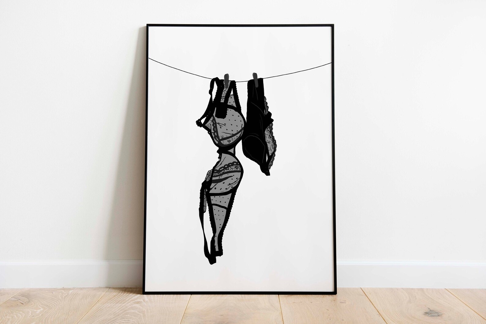Hanging Lingerie Wall Art INSTANT DOWNLOAD Black Bra and | Etsy