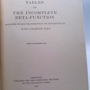 Tables of the Incomplete Beta-function. by Karl Pearson - Etsy