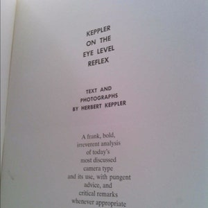 Keppler on the Eye-level Reflex by H. herbert Keppler - Etsy