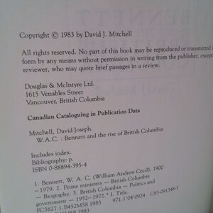 W.A.C. Bennett and the Rise of British Columbia by David J. Mitchell - Etsy