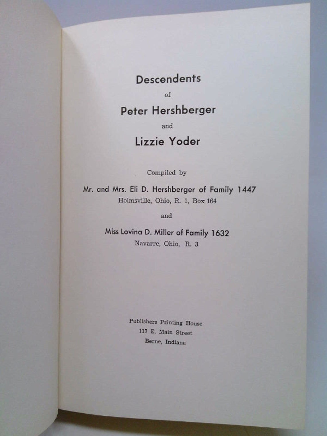 Descendants of Peter Hershberger and Elizabeth Yoder From 1810 - Etsy