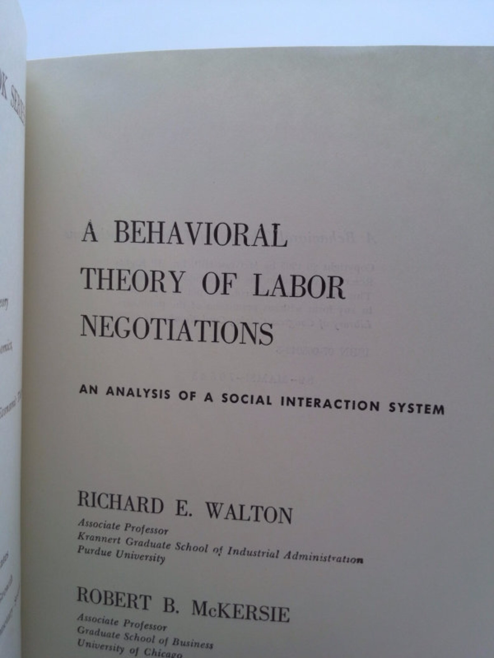 Behavioral Theory of Labor Negotiation by Richard E. Walton - Etsy