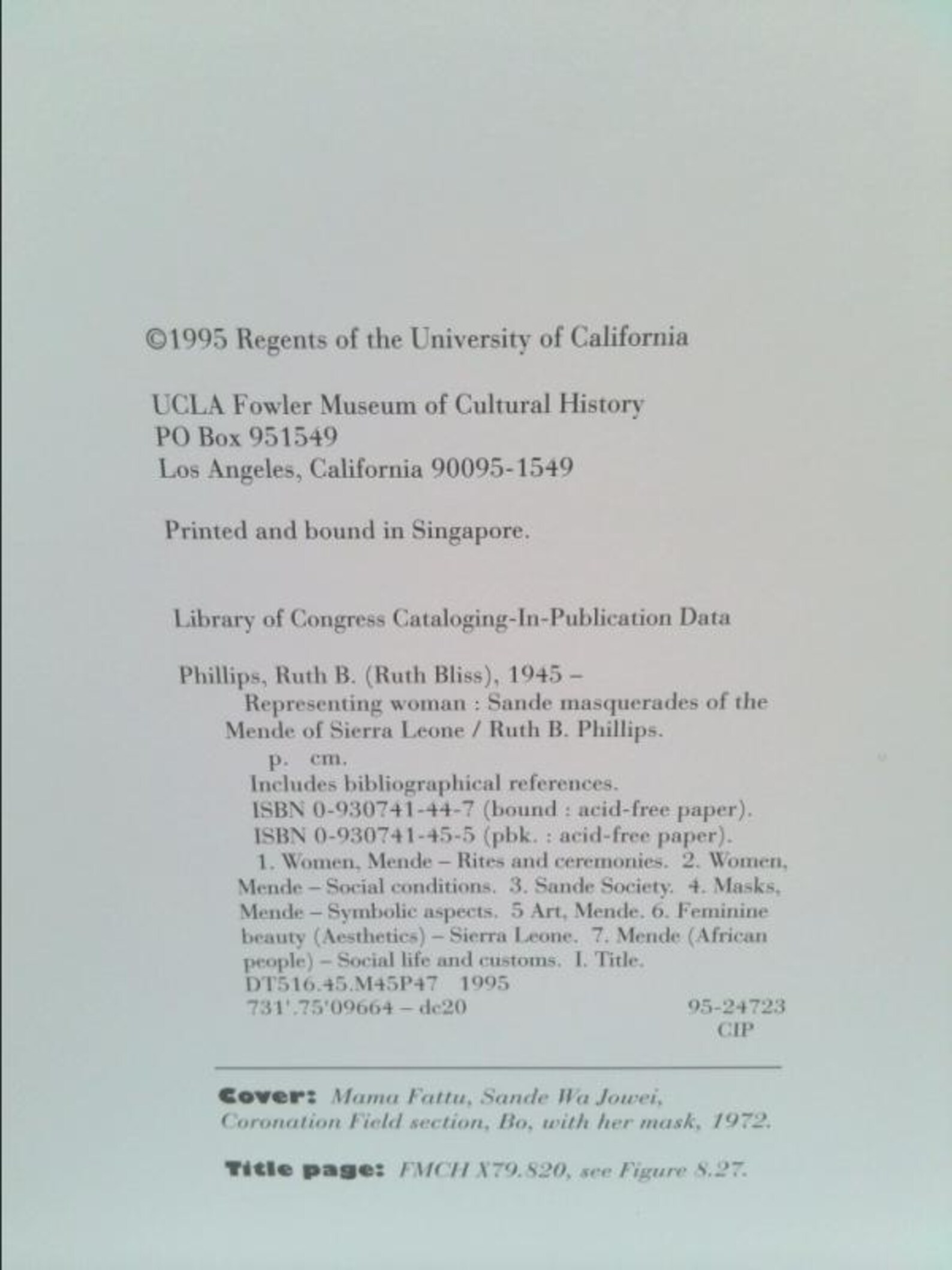 Representing Woman: Sande Masquerades of the Mende of Sierra Leone by ...