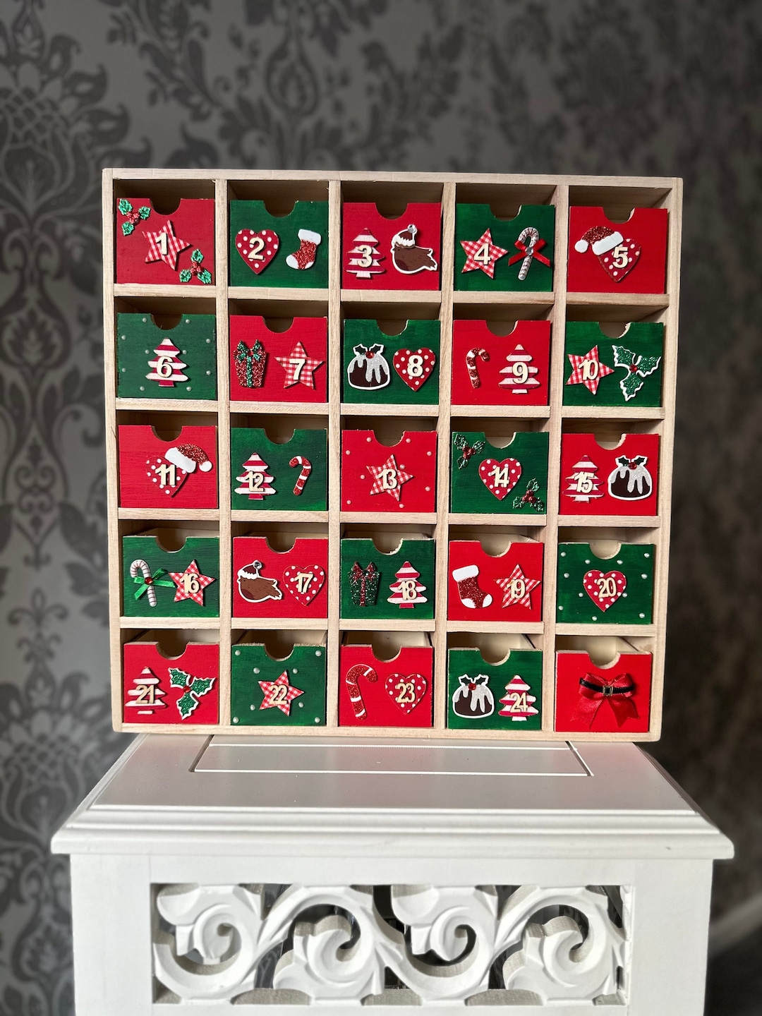 Reusable Christmas Wooden Advent Calendar Hand Painted - Etsy UK