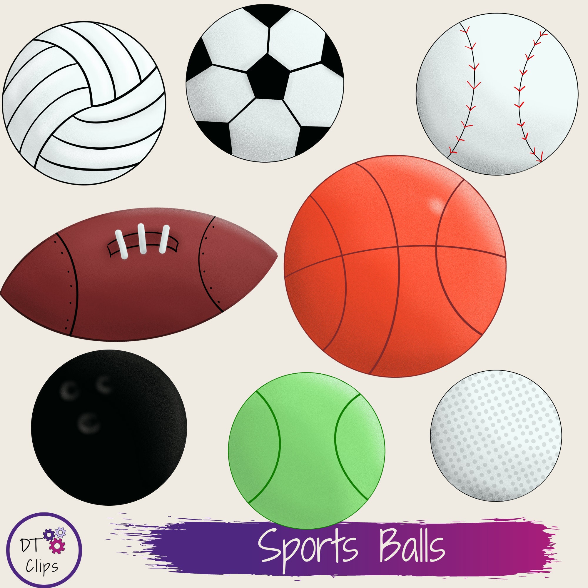 Sports Ball Clip Art, Basketball, Football, Tennis Ball, Bowling ...