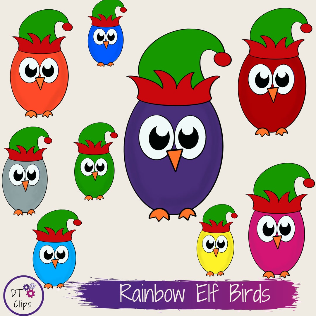 Rainbow Elf Birds Christmas Clipart, PNG Graphics (commercial Use) - Etsy