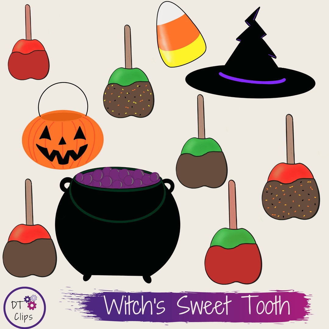Halloween Clip Art Set, Candy Apples, Witch Hat (PNG JPG Digital ...