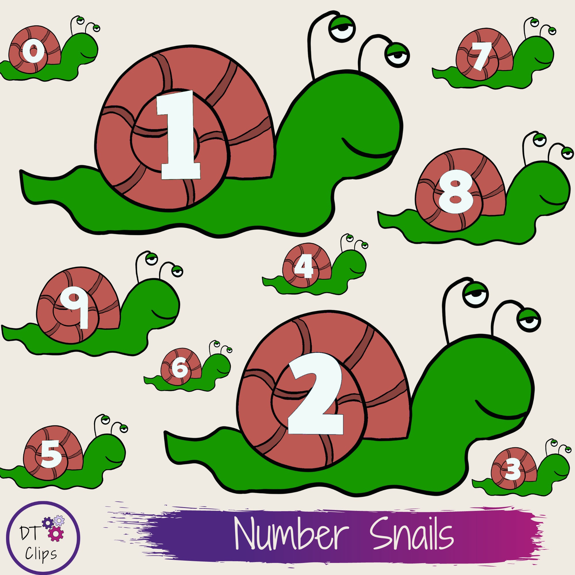 Counting Snail Clip Art, Snails, JPG, PNG Commercial Use - Etsy
