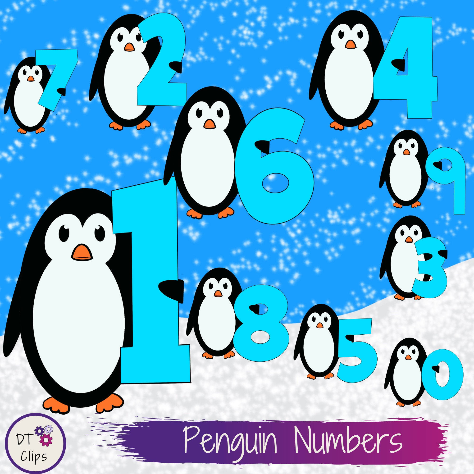 Winter Clipart, Number Penguins, Blue Numbers, PNG Commercial Use- 105 ...