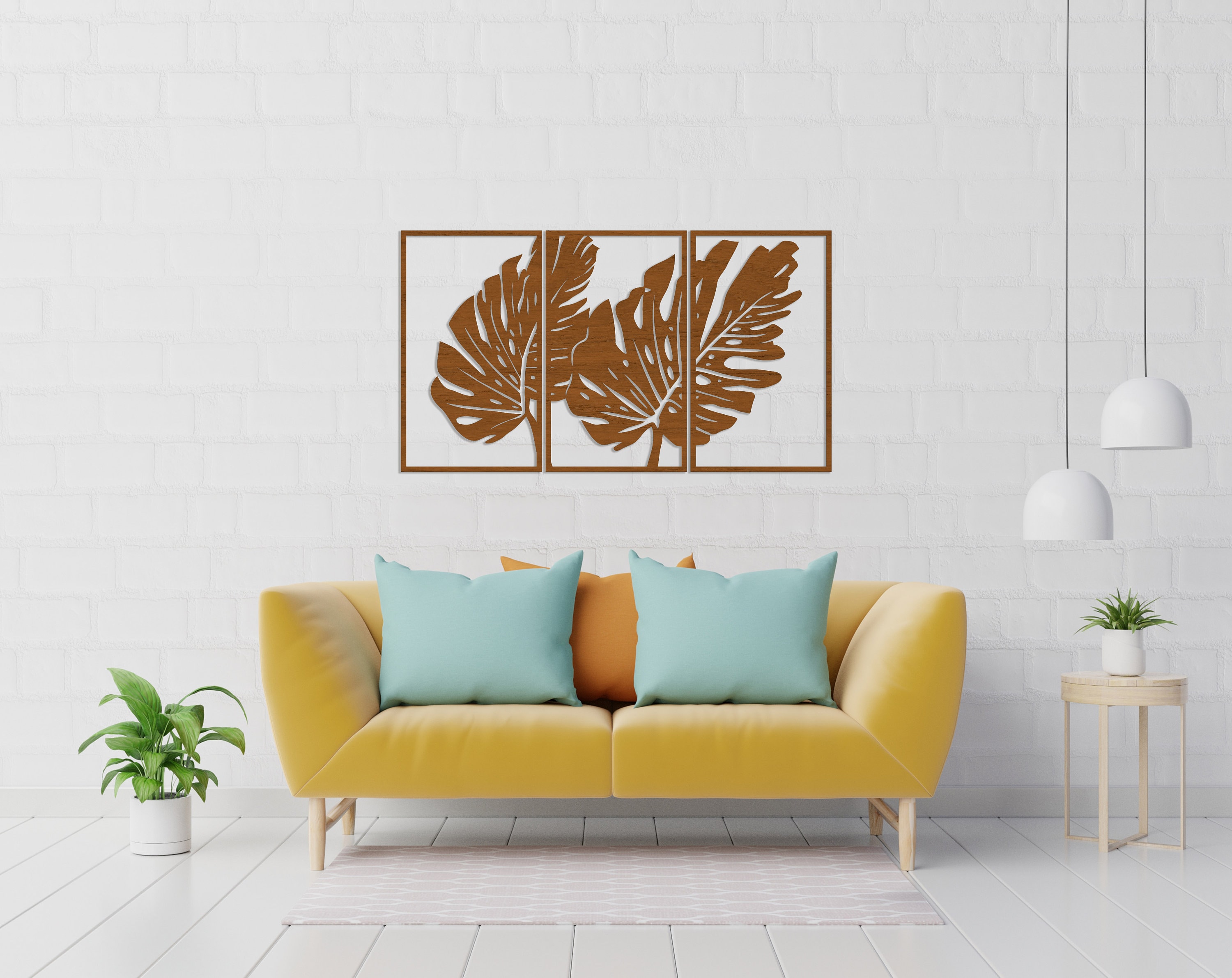 Monstera Panel Frame X3. Laser Cut Files SVG, DXF, Vector File, Glow ...