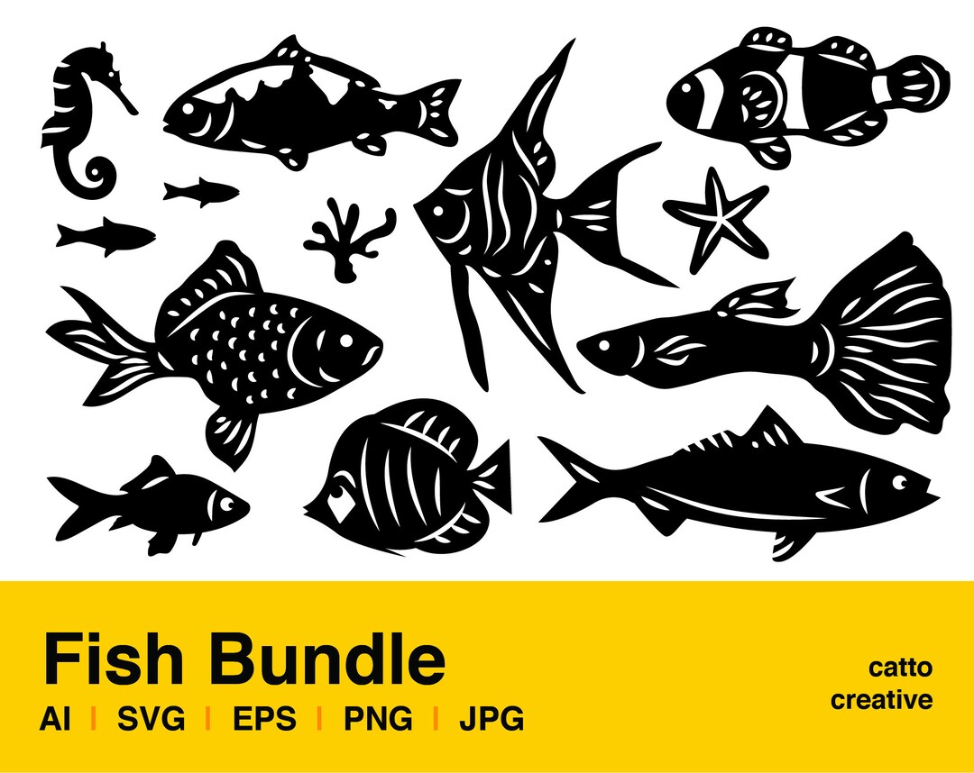 Fish Bundle / Artwork SVG File Cutting, EPS Design, PNG Transparent ...