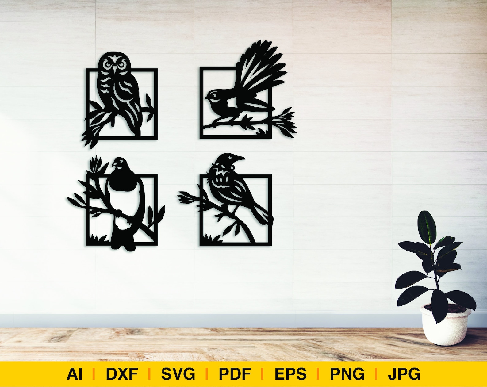 New Zealand Birds Frame Bundle / Decor Kiwi Fantail, Tui, SVG File ...