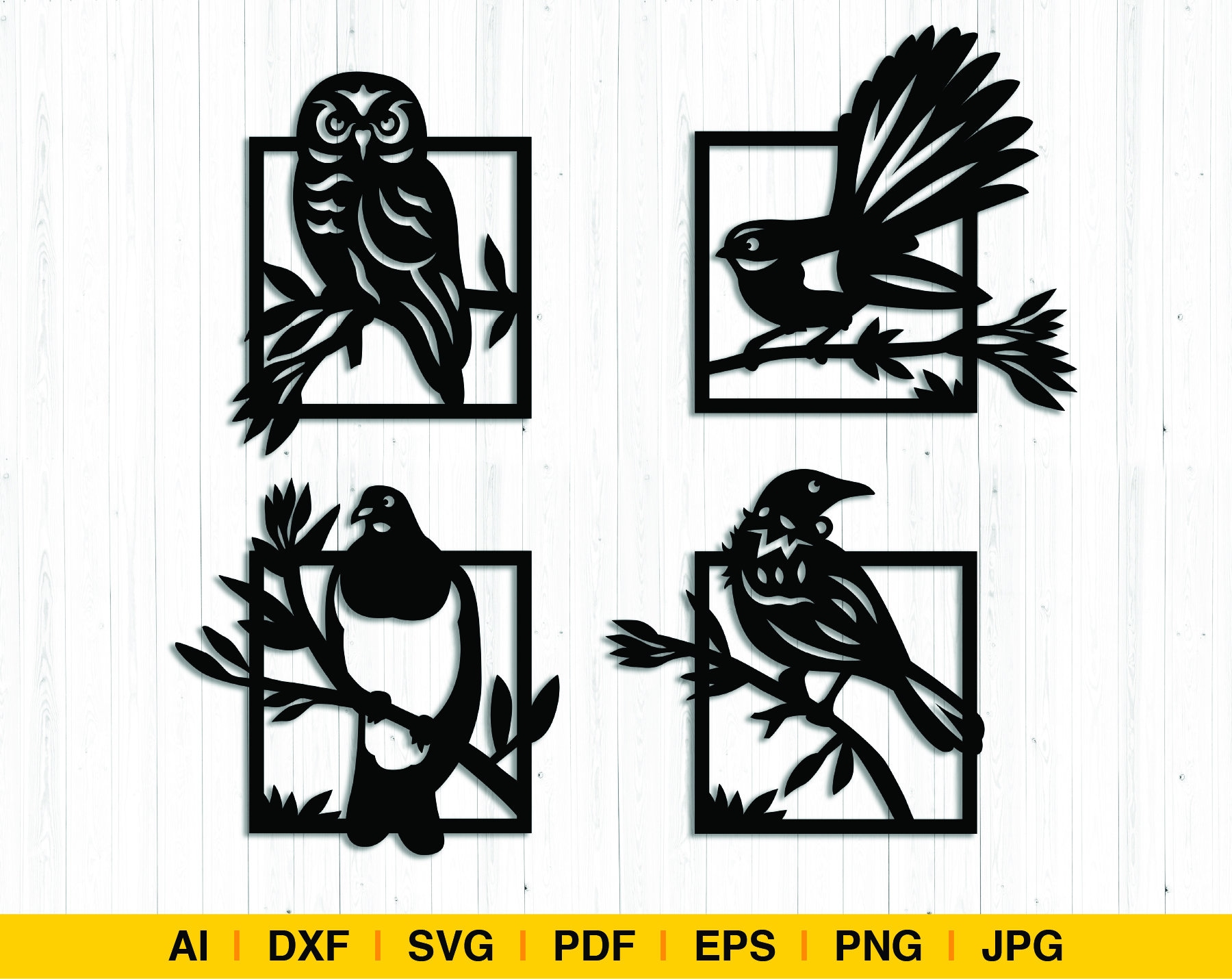 New Zealand Birds Frame Bundle / Decor Kiwi Fantail, Tui, SVG File ...