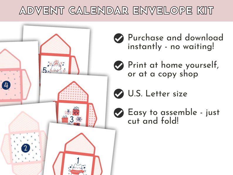 Kawaii Kitties Advent Calendar Envelope Kit | DIY Cute Holiday ...