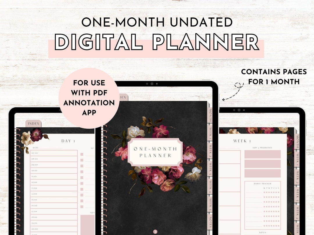 One-month Undated Digital Planner, 30-day Organizer, Goodnotes Simple ...