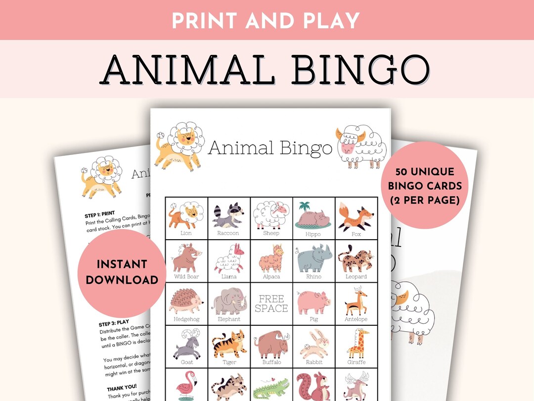 Printable Cute Animal Bingo Game, Group Activity Bingo for Parties ...