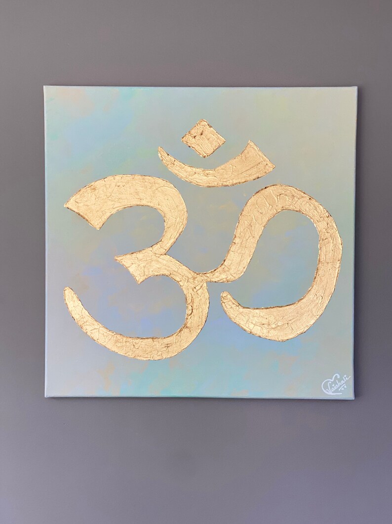 Original OM Gold Leaf Painting, Gold Abstract Art, Gold Texture, Modern ...