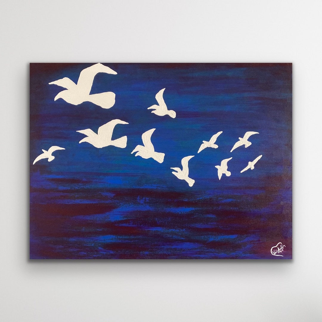 Flying Birds Original Painting on Canvas, Contemporary Abstract ...