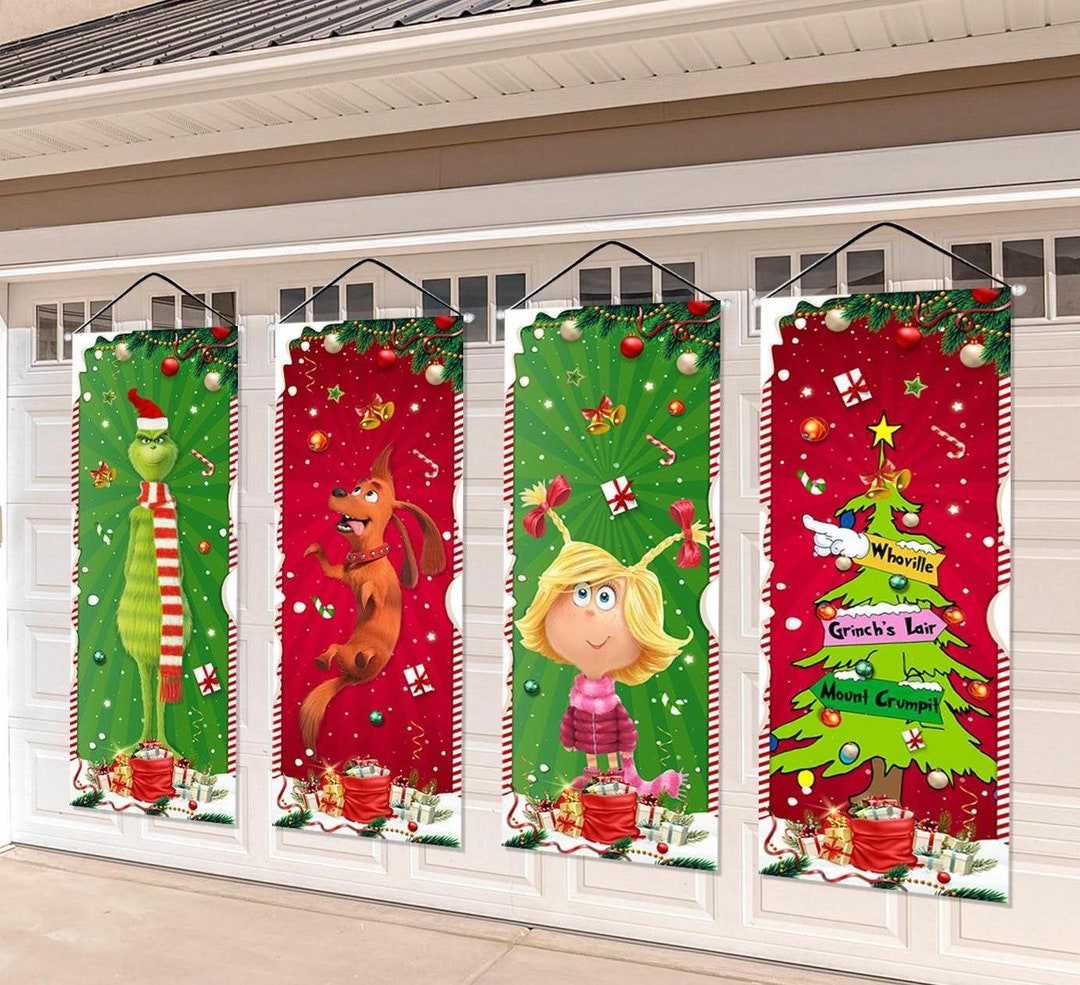 4PCS Grinch Christmas Banner Welcome to Whoville Door Covers Backdrop ...
