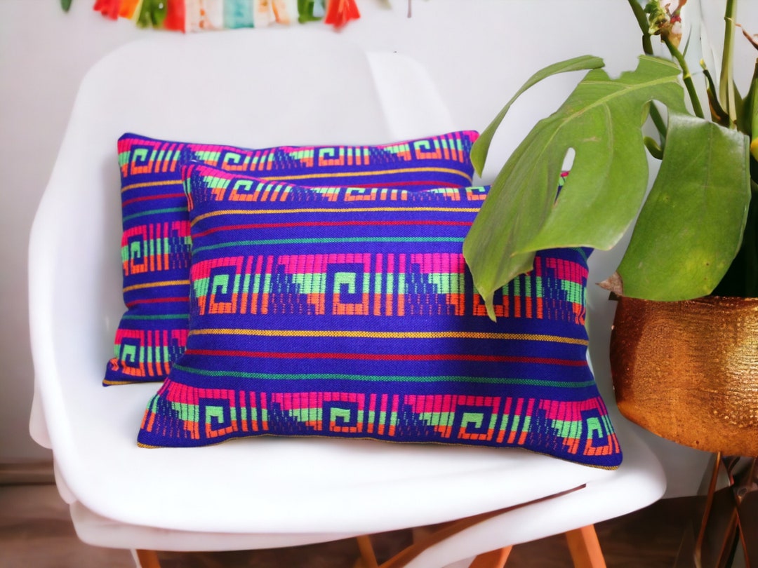 Set of 2 Beautiful and Vibrant Mexican Textile Pillow Covers ...