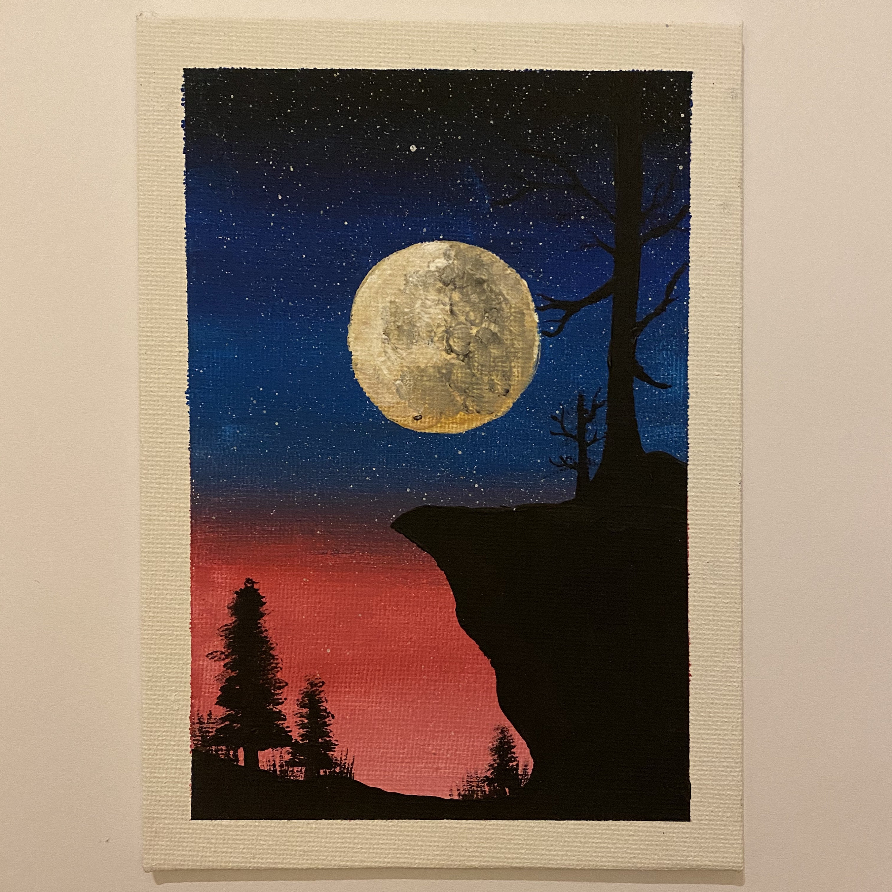 A5 Hand Painted moon Over the Hill Acrylic Painting on - Etsy