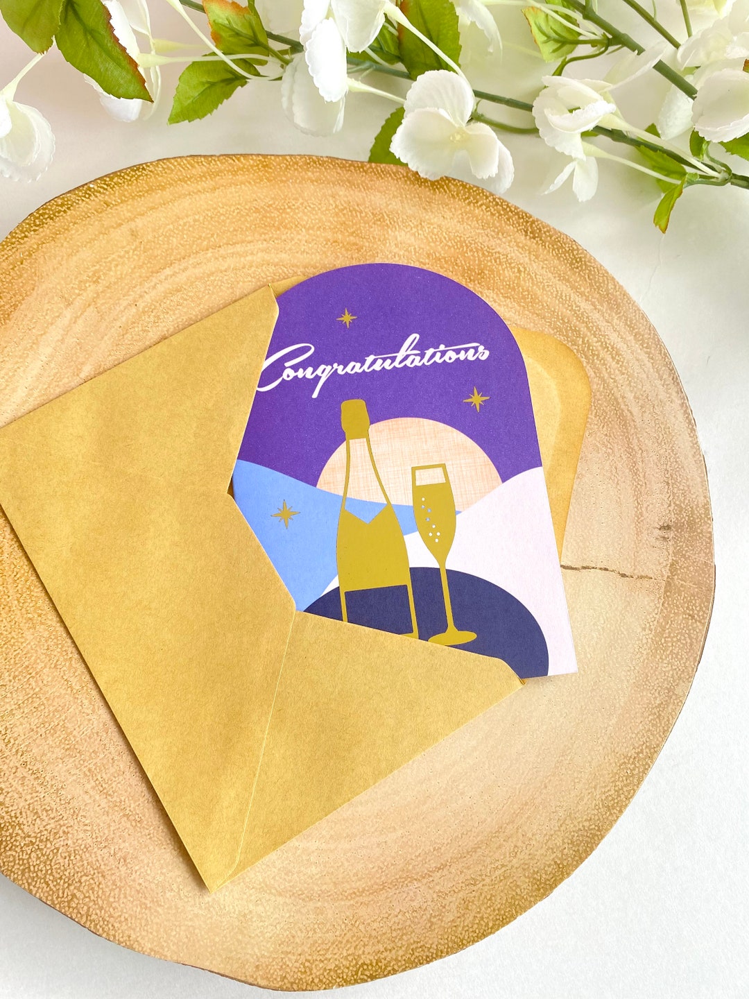 Arched Champagne Congratulations Card With Gold Foil Champagne Bottle ...