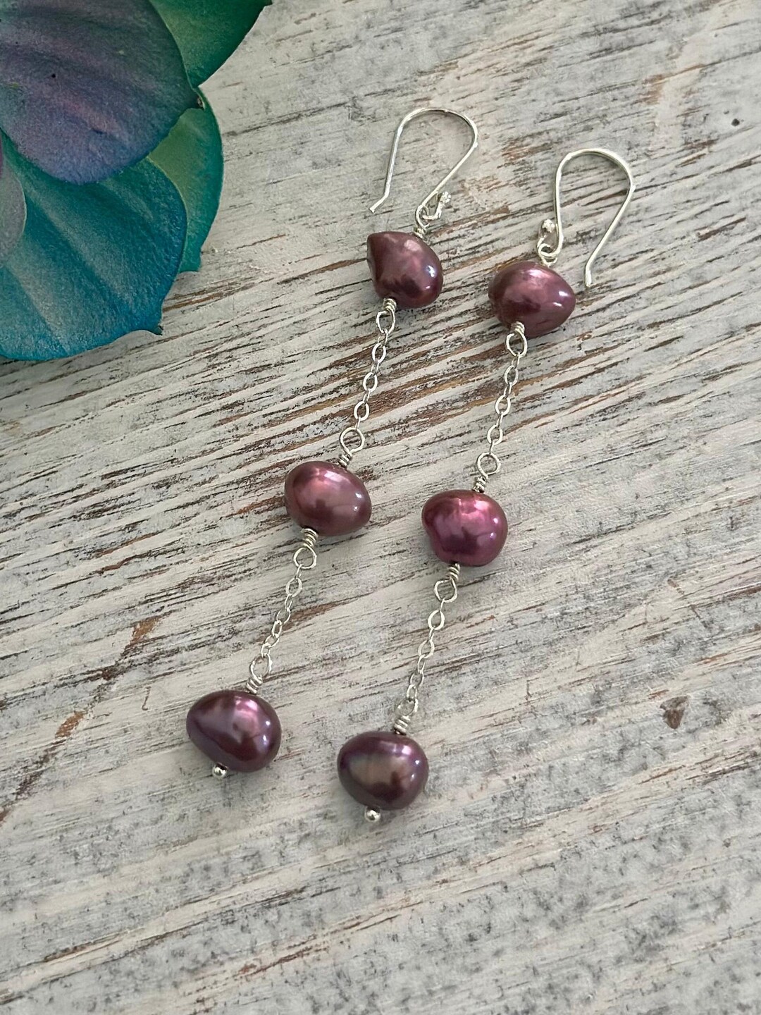 Sterling Silver With Blueberry Pearls Earrings: Bridal Drop Earrings - Etsy