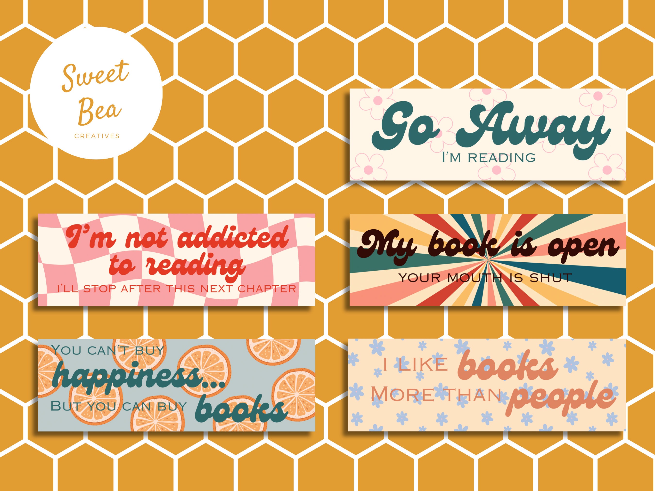 Aesthetic Bookmarks, Printable Bookmarks, Retro Bookmarks, Groovy Font ...