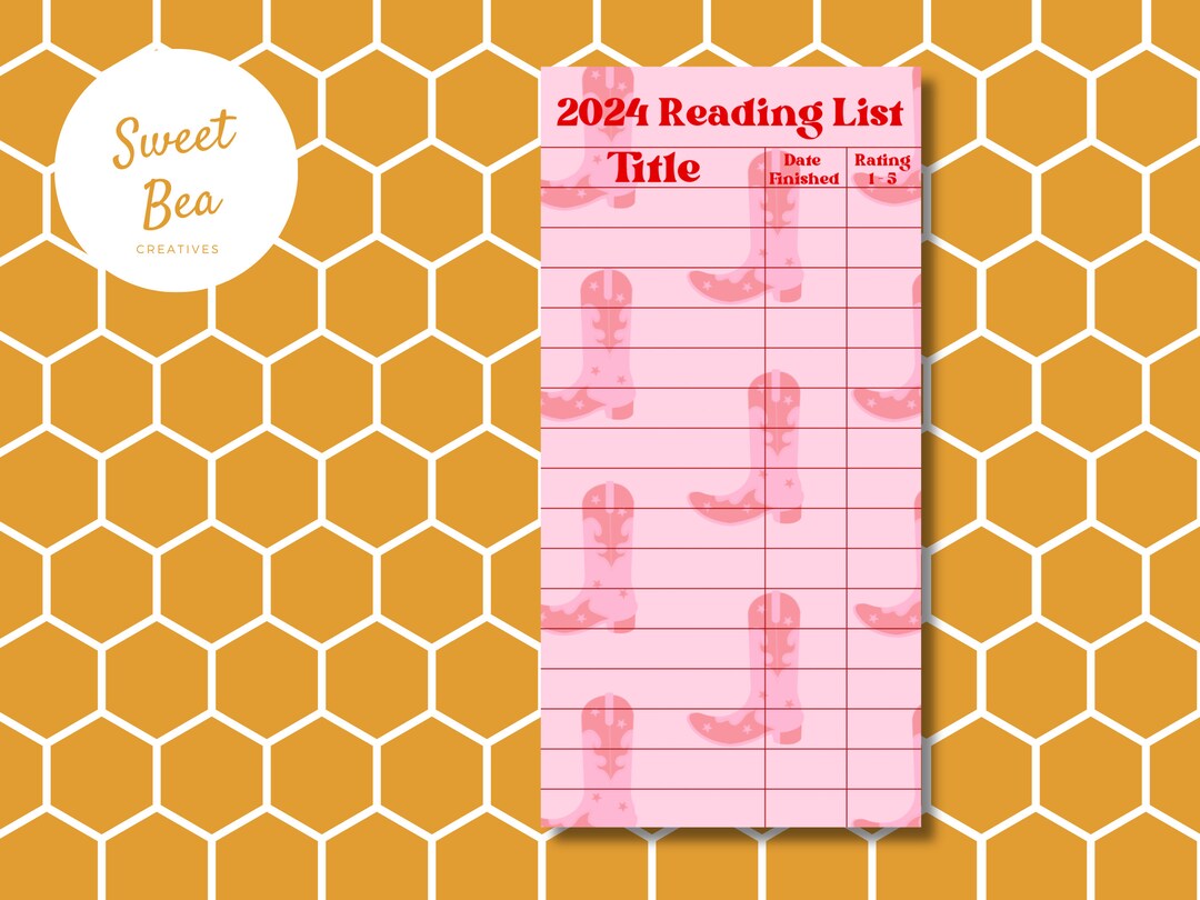 2024 Reading Tracker, Reading Log, Book Tracker, Cowgirl Boots, Pink ...