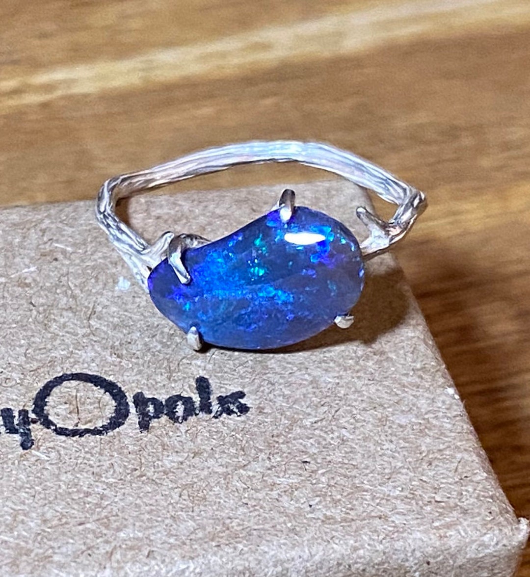 Lightning Ridge Opal Ring Naturally Shaped, Sterling Silver size 6 - Etsy