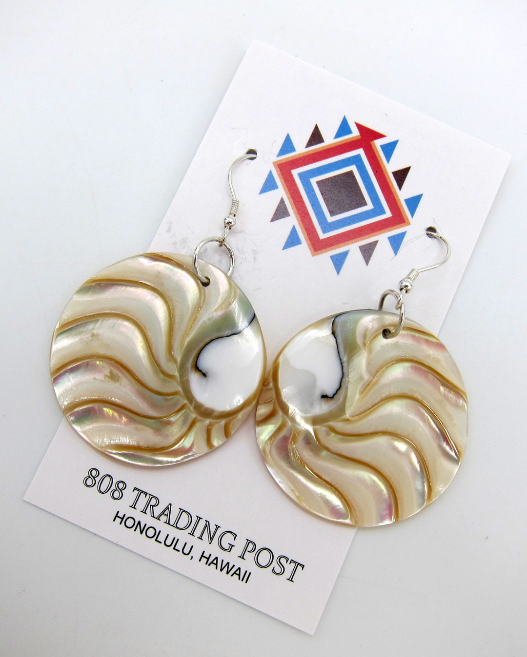 Genuine Chambered Nautilus Shell Earrings STERLING SILVER 925 Ear Wires Hand Made in Hawaii Free ...