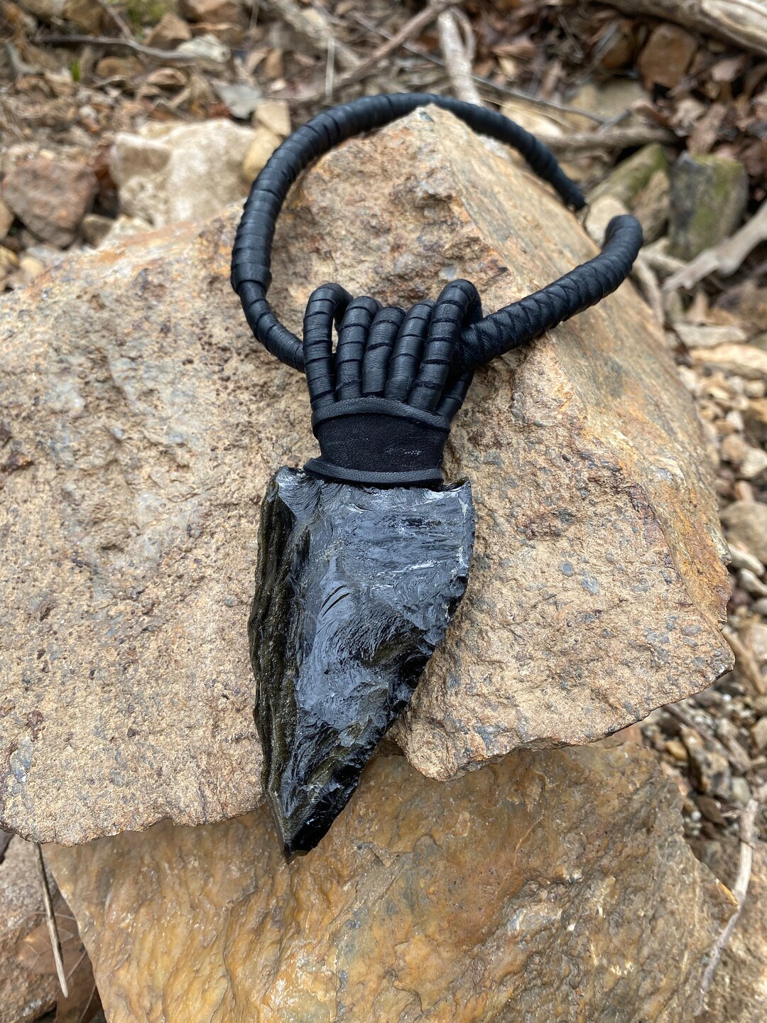 Green Obsidian Witch Necklace & Leather | Altar Tool - Etsy