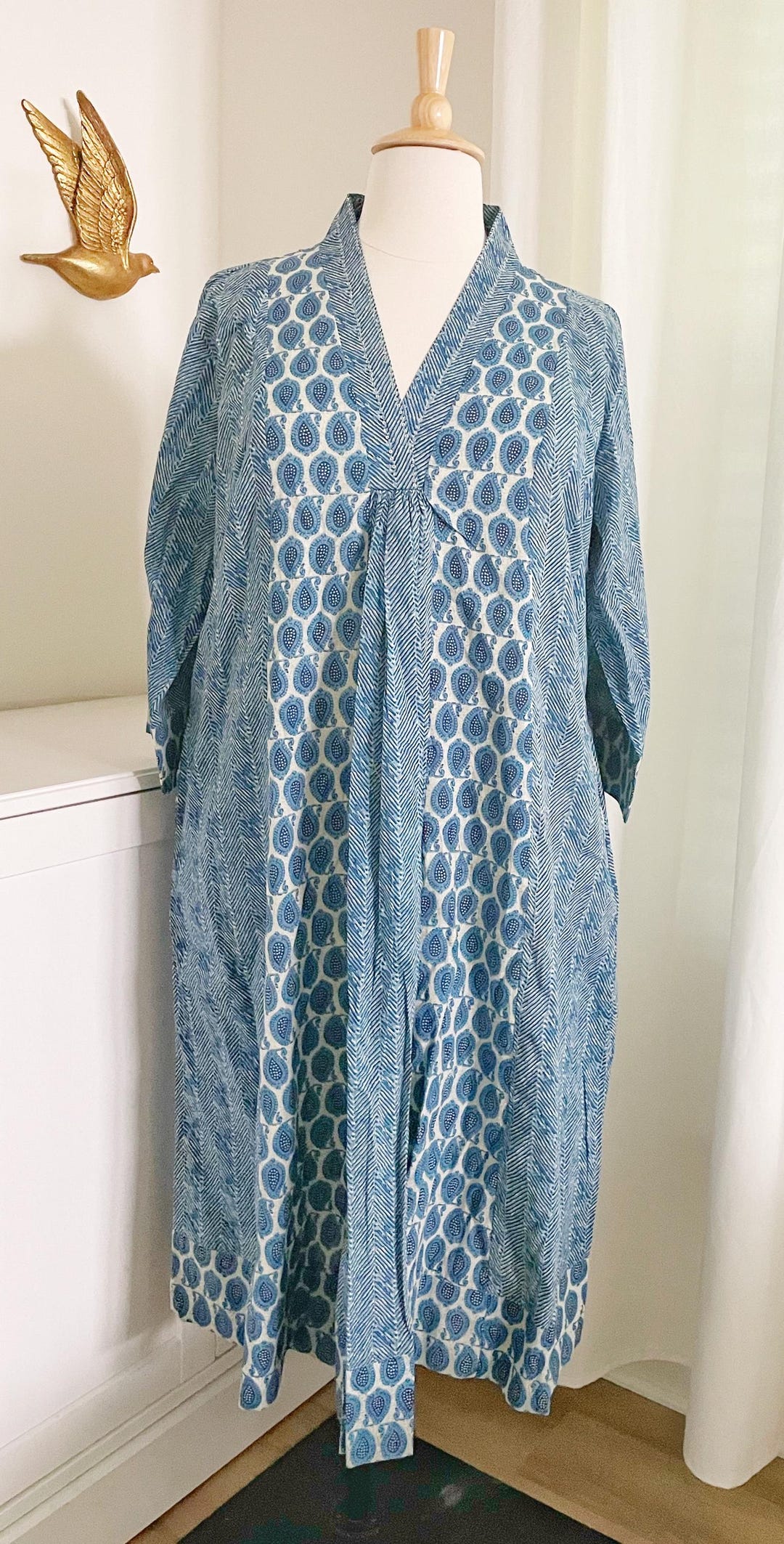 Indigo Dress | Comfy Cotton Midi Dress With 2 Pockets | Hand Print ...