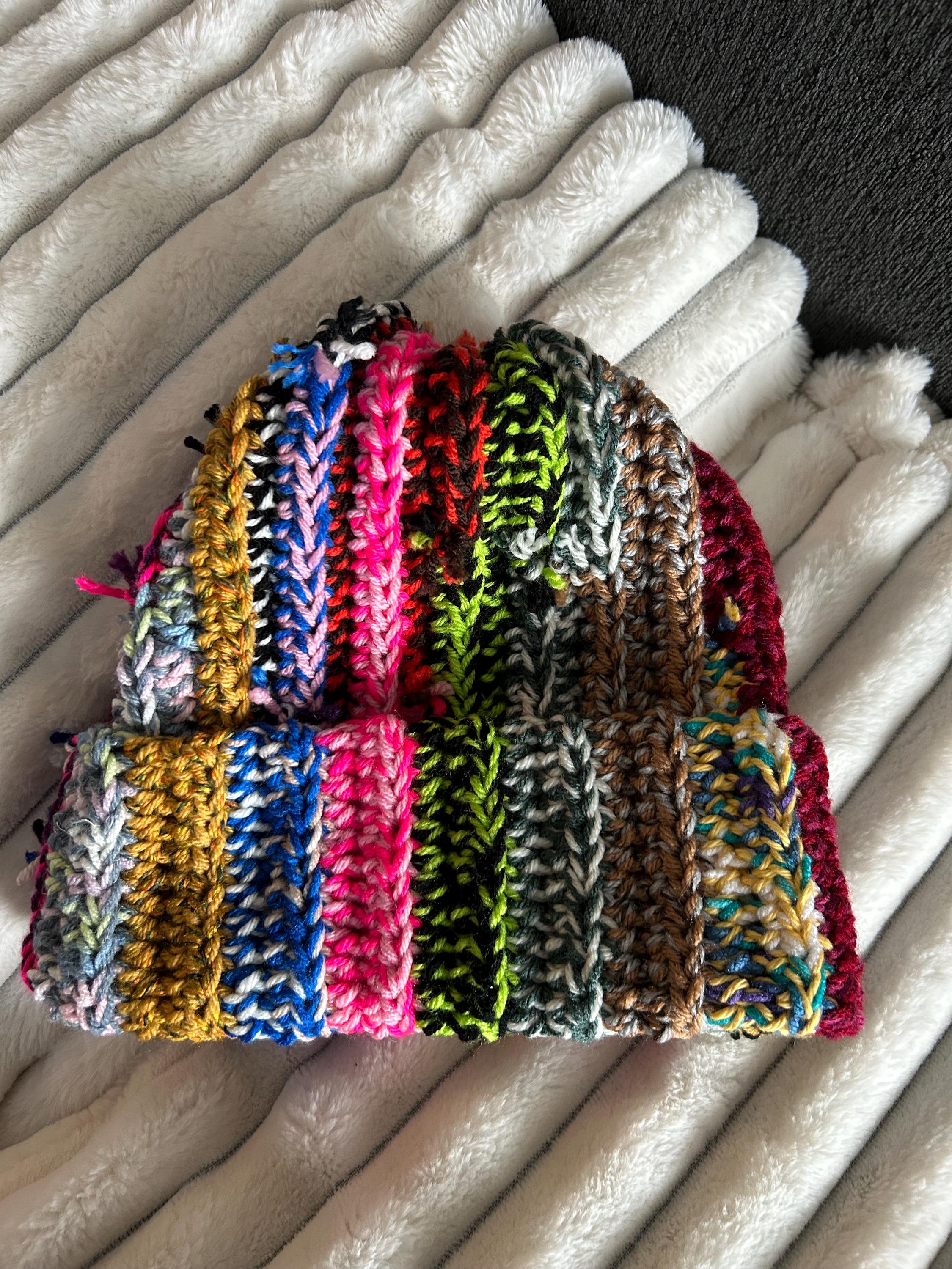 Handmade Colorful Chunky 2 Strand Crochet Scrap Yarn Beanie - Etsy