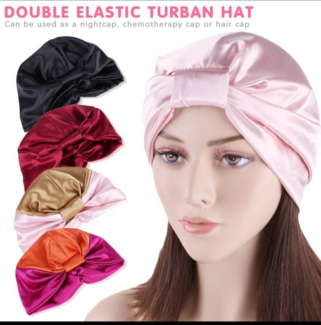 Satin Silky Knot Turbans, Hair Cap,turbans Hat,sleep Cap,double Layer ...