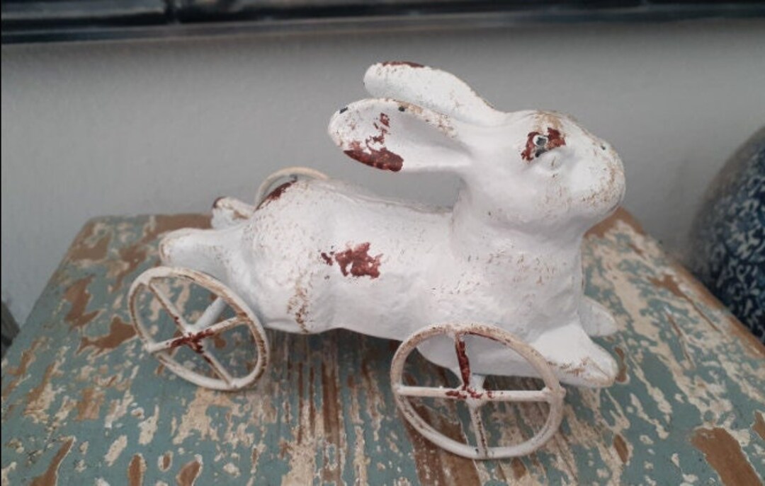 Vintage Style Primitive Cast Iron Rabbit on Wheels Figurine - Etsy