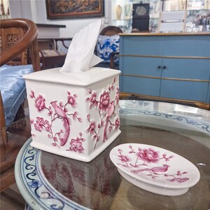 Porcelain Tissue Box Embossed Pink and White Crackle-6''h - Etsy