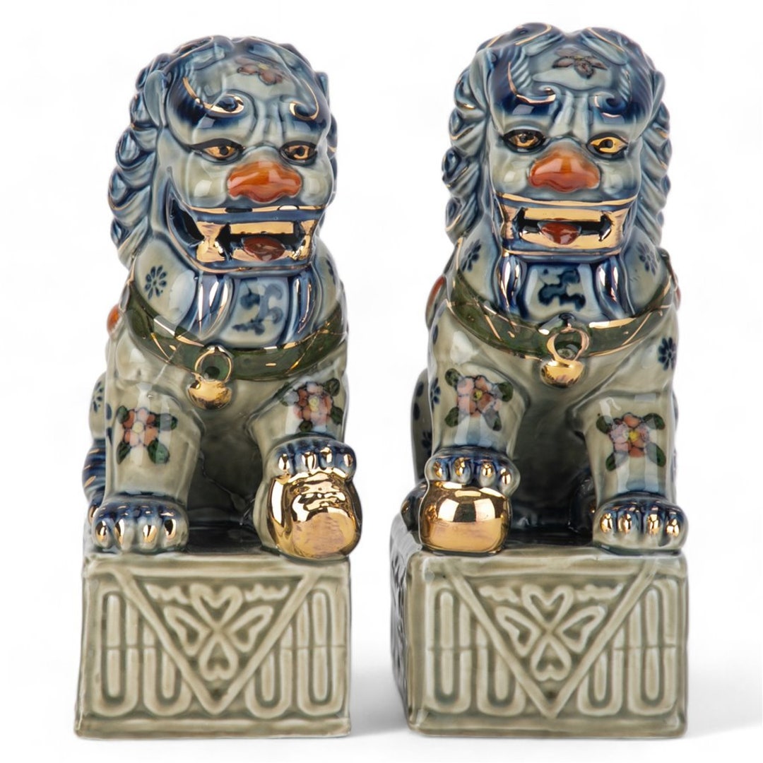 Good Luck Pair of Porcelain Foo Dogs Figurines 9.5''H - Etsy